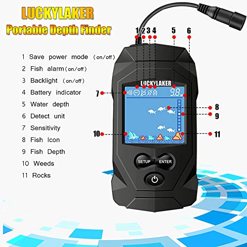 LUCKYLAKER Water Boat Fish Finders Depth Portable Handheld Fish Finder Transducer Wired Ice ...