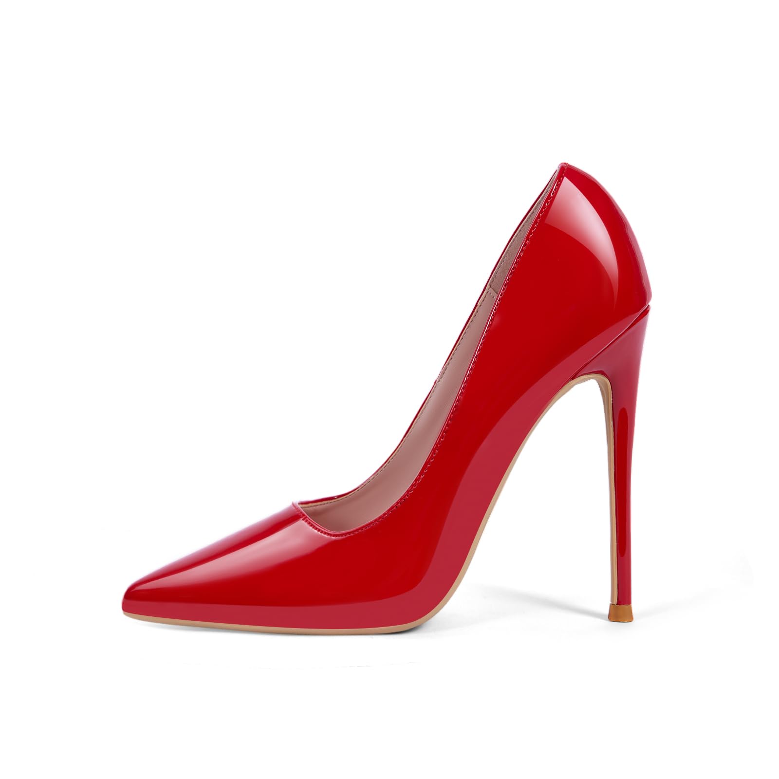 GENSHUO Women's 4.7 Inch Pumps Pointy Closed Toe Stiletto Sexy Red High ...