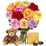 Amazon.com : From You Flowers - One Dozen Rainbow Roses with Free Vase ...