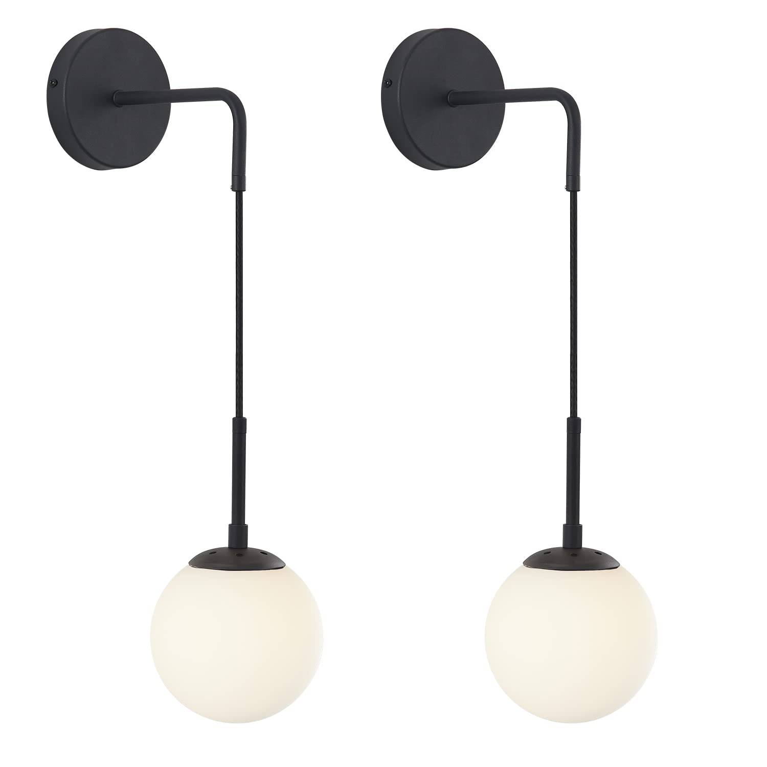 Kco Lighting Frosted White Glass Wall Sconce Set Of Two Black Globe 8399