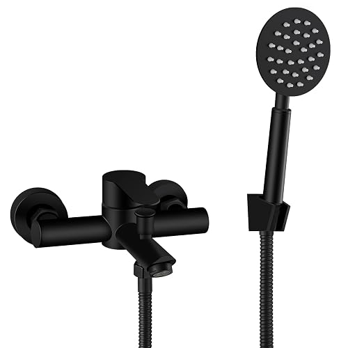 Aolemi Matte Black Wall Mount Bathtub Faucet with Handheld Sprayer ...