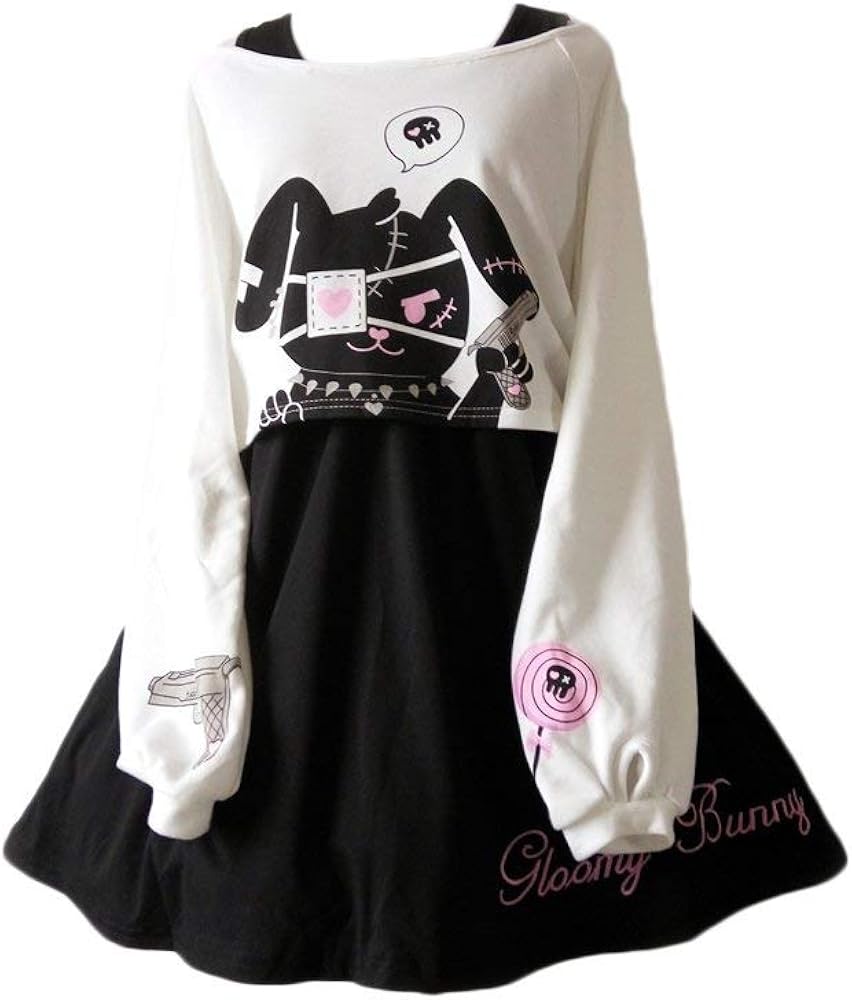 Girls Dresses Kawaii Rabbit Print 2 Pieces Japanese Fancy Dress Black ...