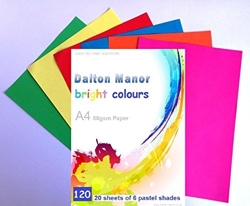 A4 Assorted 80GM Coloured Bright Paper 120 Sheet Pack 6 Colours: Amazon ...