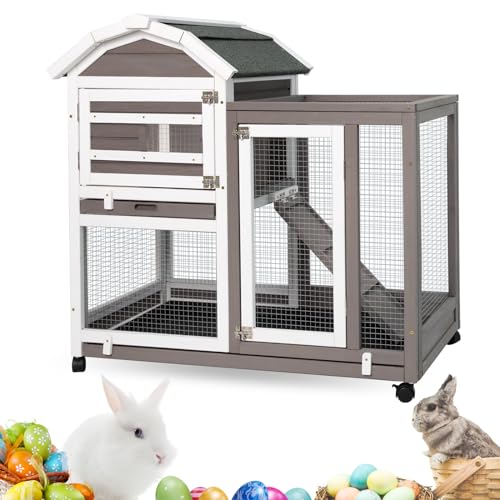 Ketive Rabbit Hutch Indoor Outdoor Rabbit Cages Bunny Hutch with Anti ...