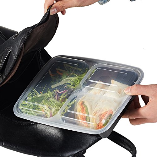 NutriBox [20 Pack 3 Compartment Meal Prep Container with Lids, Durable ...