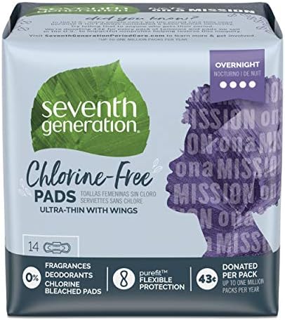 Seventh Generation Ultra Thin Pads, Overnight with wings, Chlorine Free ...
