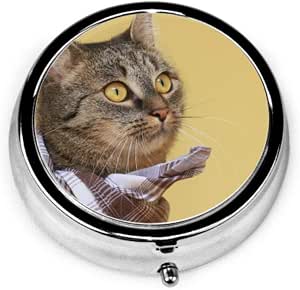 Pill Organizer Case, Domestic Cat Portrait On Yellow Portable Pill Box ...