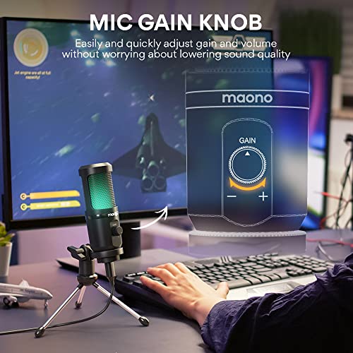 MAONO USB Gaming Microphone for PC, Computer Condenser Mic with Gain ...