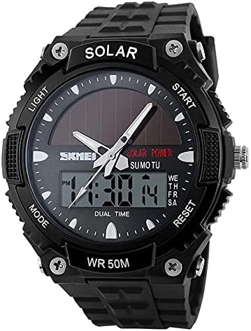 Men's Solar Sports Watch Waterproof Dual Time Digital Quartz Outdoor ...