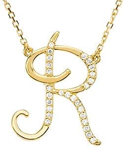 Amazon.com: 14k Yellow Gold Alphabet Initial Letter R Diamond Necklace ...