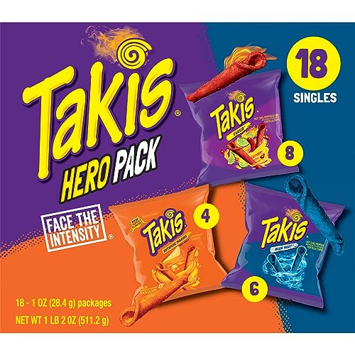 Takis Assorted Hero Pack 18 Count, Fuego (8), Blue Heat (6) and Intense ...