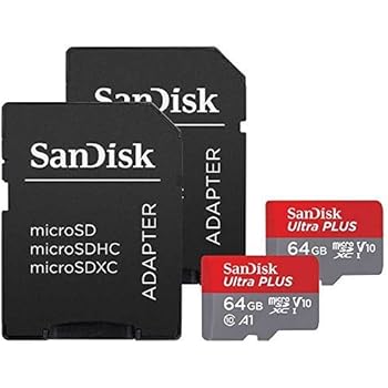 Amazon.com: SanDisk Ultra Plus 64GB microSDXC UHS-I Card with SD Adapter, Grey/Red, Full HD up ...