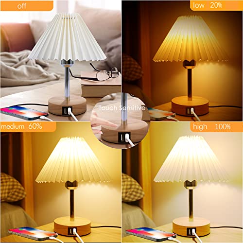 Touch Control Bedside Lamp - 3 Way Dimmable Table Lamps with USB Ports ...