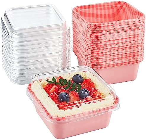 NALACAL Plastic Dessert Cups with Lids, Pink Plaid Charcuterie Boxes ...