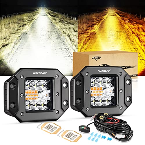 Auxbeam 5 Inch 72W Flush Mount LED Pod Lights 6 Modes Amber White LED ...