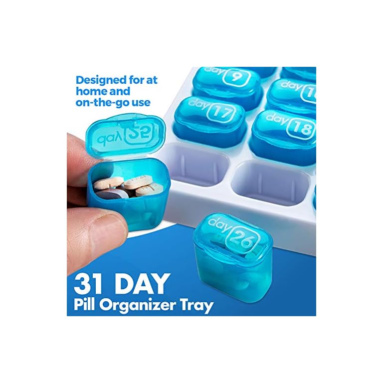 Monthly Pill Organizer - (Pack of 2) 31 Day Pill Organizer with Large ...
