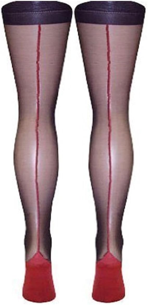 Black with Red Seams Stiletto Heel Seamed Stockings- XL: Amazon.co.uk ...
