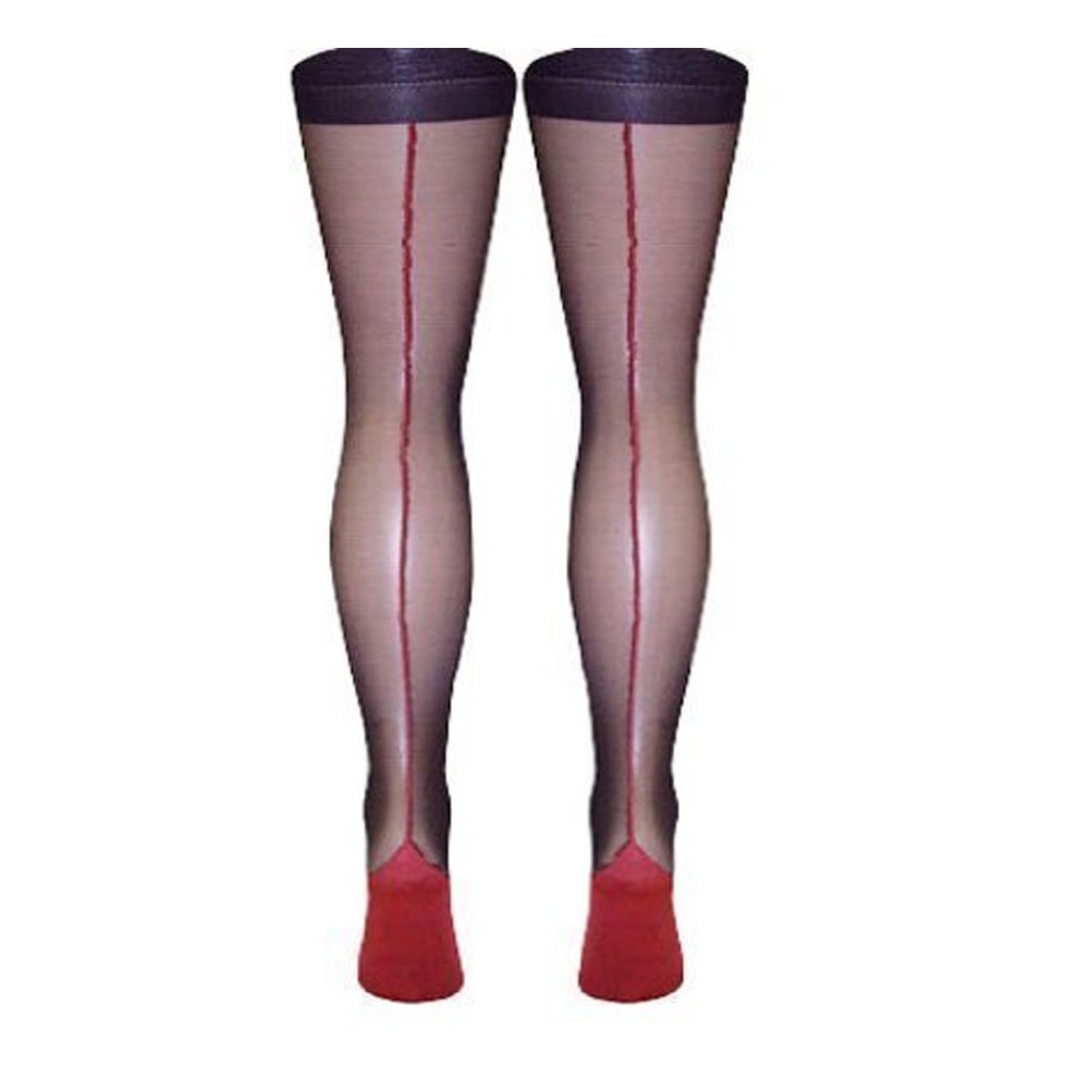 Black with Red Seams Stiletto Heel Seamed Stockings- One Size: Amazon ...