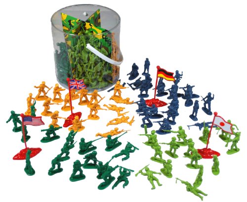 WWII Plastic Army Men 202pc Playset Bucket: US, Brit, German, Japan ...