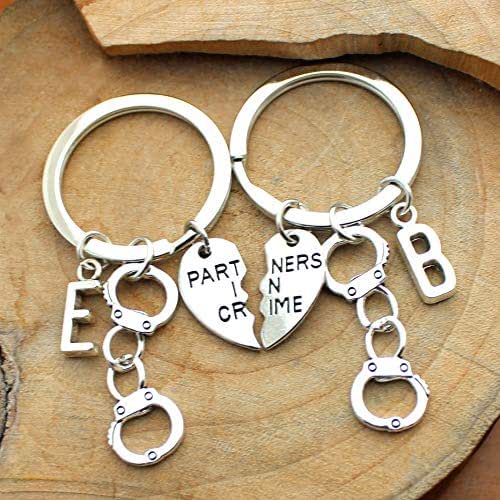 2pcs/set Partners In Crime keychain, Best Friends keychain,Initial ...