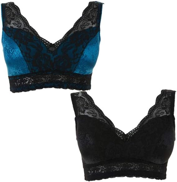 Rhonda Shear 2-Pack Jacquard Pin-Up Bra Black/Dark Teal 633973 (Large ...