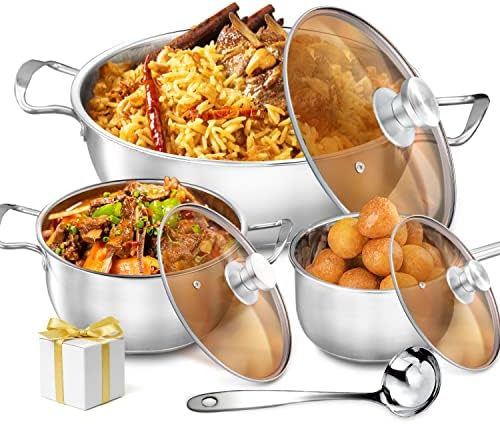 Sunfuny Cookware Set, 6 Pieces, Silver, Stainless Steel Pots Kitchen ...