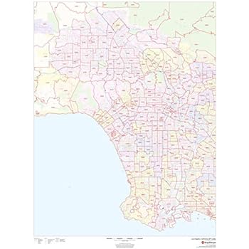 Amazon.com : Los Angeles, California Zip Codes - 36" x 48" Paper Wall ...