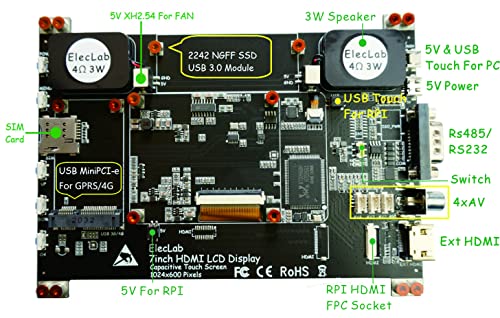 ElecLab 7 Inch 1024x600 IPS Touchscreen Monitor HDMI Capacitive LCD ...