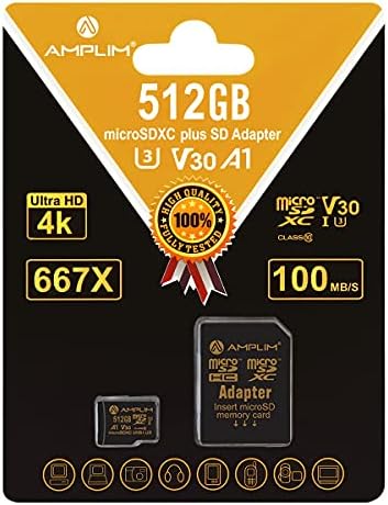 Amplim 512GB Micro SD Card, Extreme High Speed MicroSD Memory Plus Adapter, MicroSDXC SDXC U3 ...