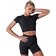 IMEKIS Women's Yoga Outfit Seamless Workout Set High Waist Exercise Shorts Pants with Sport Crop ...