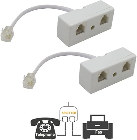 2X RJ11 2 6P4C Way Telephone Modular Splitter Y Adapter For Landline ...