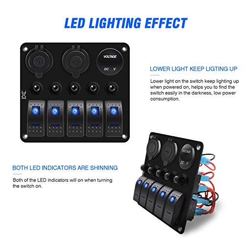 FXC Waterproof Marine Boat Rocker Switch Panel 5 Gang with 3.1A Dual ...