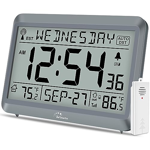 WallarGe Atomic Clock with Indoor Outdoor Temperature, Self-Setting ...