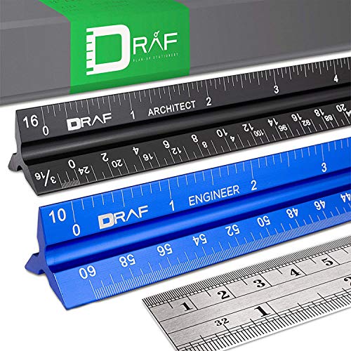 DRAF 12 Inch Architectural and Engineering Imperial Scale Ruler Set ...