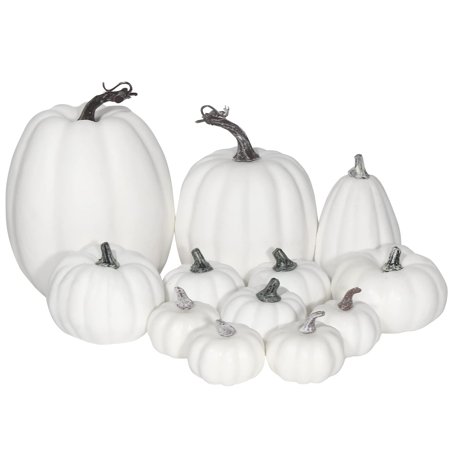 CCINEE 12PCS White Artificial Pumpkins,Assorted Size Foam Pumpkins for ...