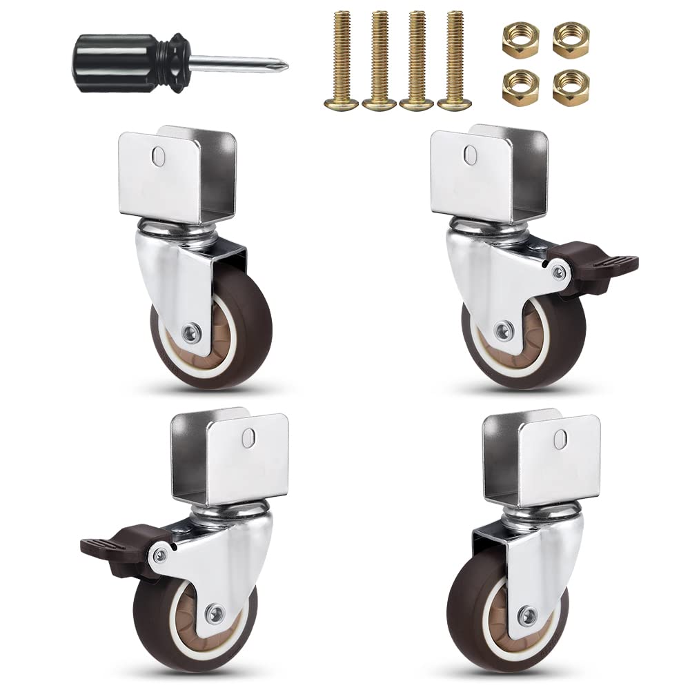 Heavy Duty Casters Set of 4,U Bracket Shaped 2inch Caster Wheels,Replacement for Baby Bed ...