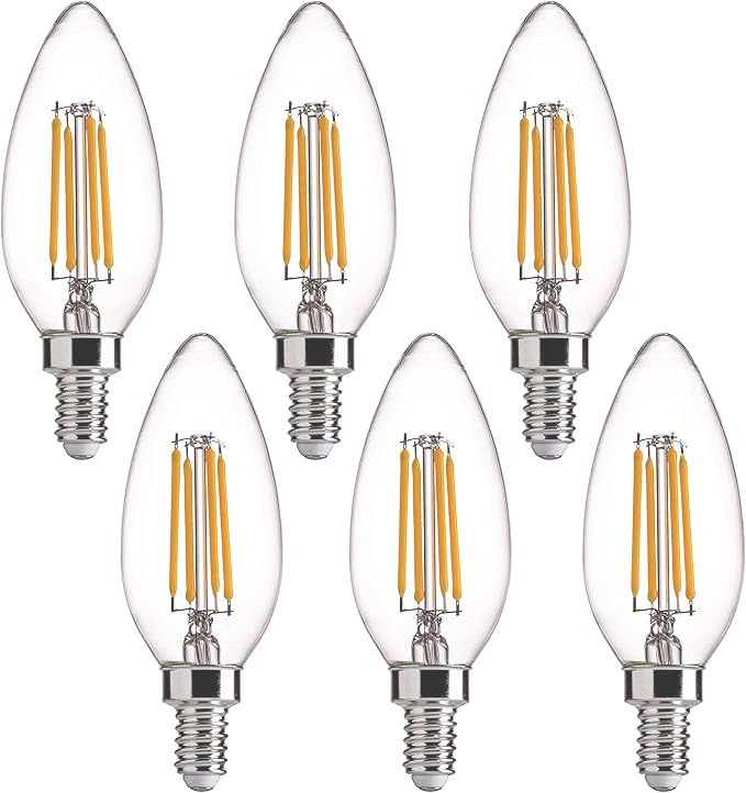 Fglyniy 6 Pack, B10 LED Candelabra Light Bulb 40W Equivalent, 2700K Warm White,Vintage Style E12 ...