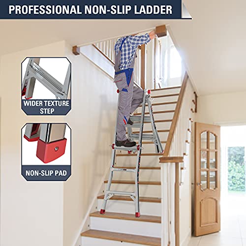 STEALTH Folding Ladder, 13 ft Aluminum Extension Ladder, 300 lbs Load ...