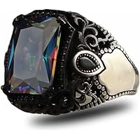 Amazon.com: BayVog 925 Sterling Silver Mens Ring with Mystic Topaz Gem ...