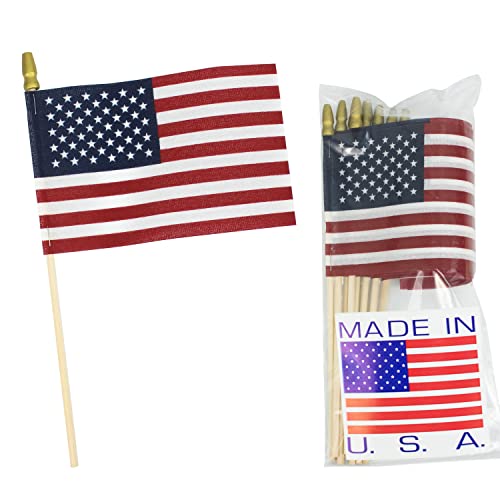 GIFTEXPRESS 12-Pack Made in USA 12x18 Inch US Stick Flags with Spear Tip, 12in x18 inch Handheld ...