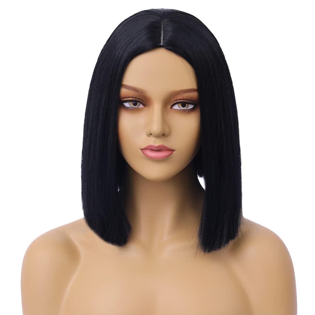 BERON 12 Inches Black Wig Short Straight Bob Wig Black Bob Wigs Heat ...