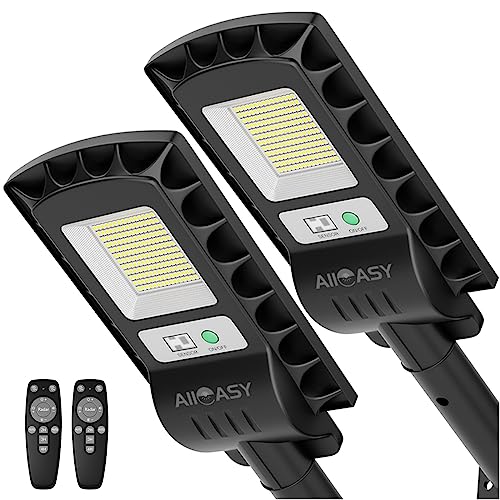 AllEASY Solar Street Lights Outdoor Waterproof, 2-Pack 60W 180 LED Street Lights Solar Powered ...