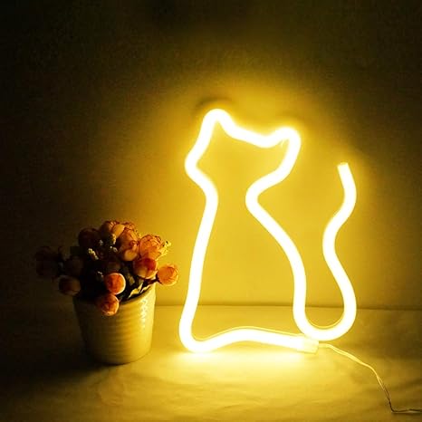 Cat Neon Light, Cute Neon Cat Sign, Battery or USB Powered Night Light ...