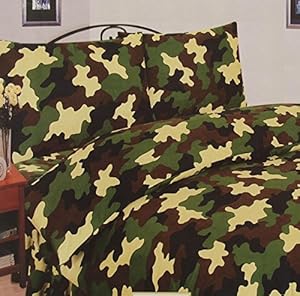 ARMY CAMOUFLAGE MILITARY DOUBLE BED DUVET QUILT COVER BEDDING SET GREEN ...