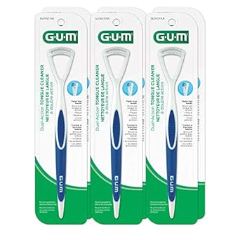 GUM Dual Action Tongue Cleaner Brush and Scraper (Colors May Vary ...