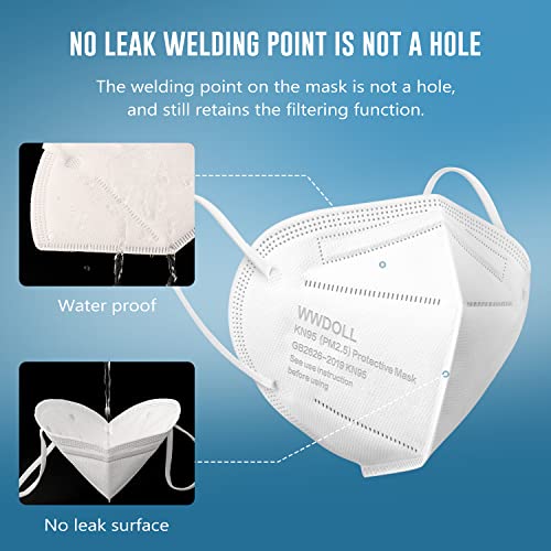 WWDOLL KN95 Face Mask 50 Pack, KN95 Masks 5-Layer Breathable Mask with Elastic Earloop and Nose ...