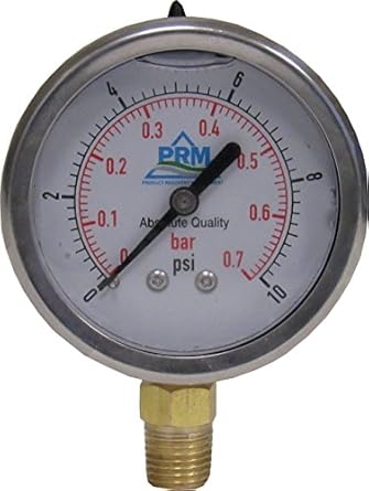 2.5" PRESSURE GAUGE; 0-10 PSI; 1/4" NPT BOTTOM CONNECT(BRASS); SS CASE ...