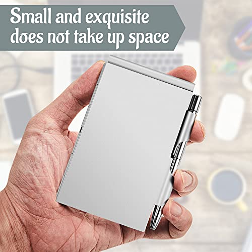 2 Pieces Metal Pocket Notebook with Pen and Refillable Paper, Aluminum ...