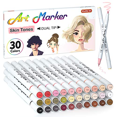30 Colors Skin Tone&Hair Art Markers, Shuttle Art Dual Tip Alcohol ...