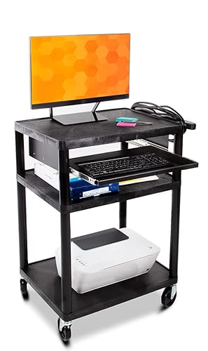 Line Leader Plastic AV Cart with Keyboard Tray, Mobile Workstation with ...
